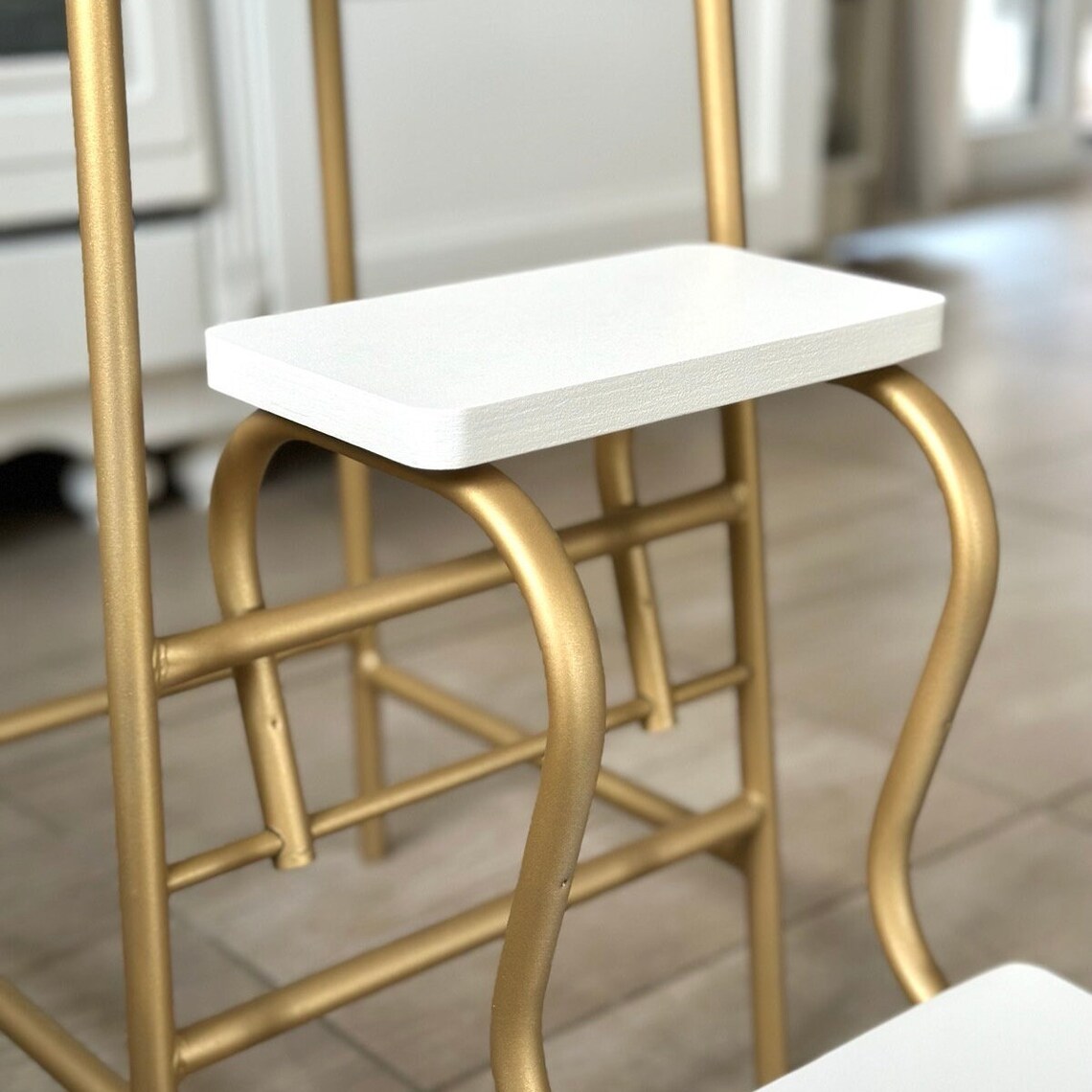 Step Ladder With Brass Color Legs, White Step Stool Adult, Library ...