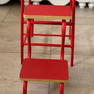 Fold Out Step Stool Adult Metal and Wood, 3 Step Ladder, Library Steps ...