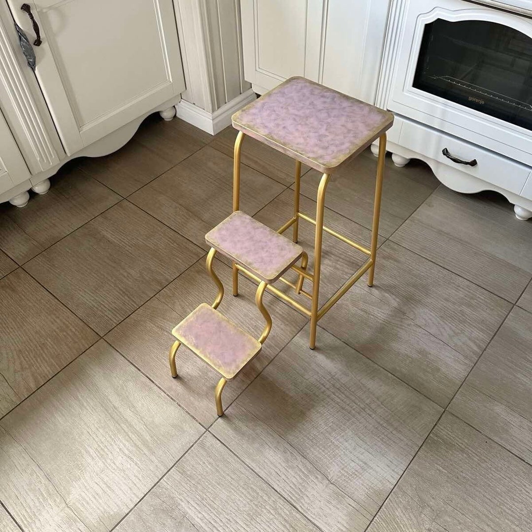 Step Stool Adult. Dusty Pink Color Step Ladder. Bar Stool. Library ...