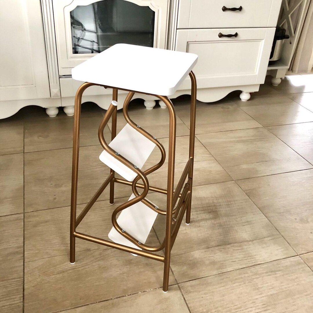 White Step Stool Adult, Stepping Ladder With Bronze Legs, Folding Step ...