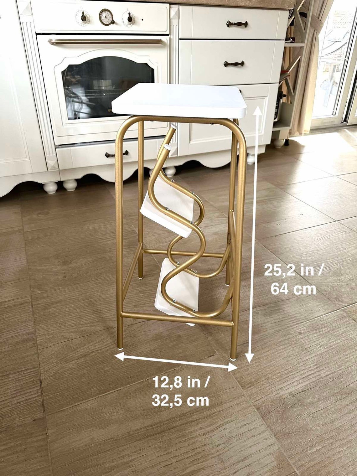 Step Ladder With Brass Color Legs, White Step Stool Adult, Library ...