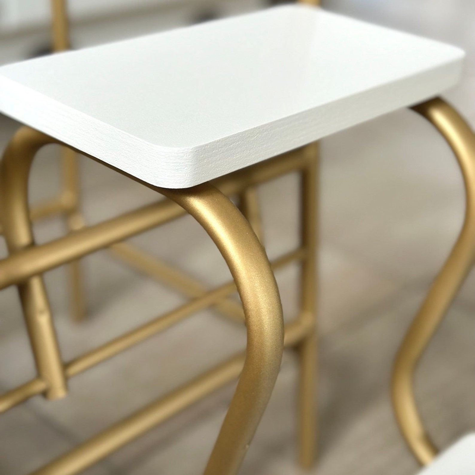 Step Ladder With Brass Color Legs, White Step Stool Adult, Library ...