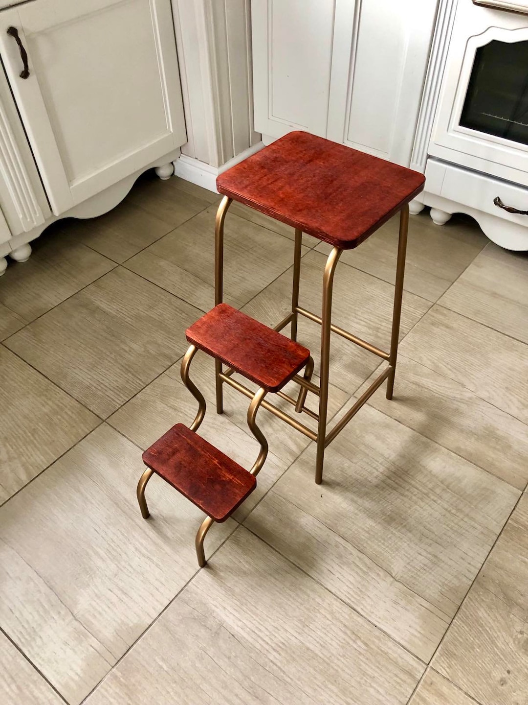 Mahogany Color Step Stool Adult. Kitchen Step Ladder Folding. - Etsy