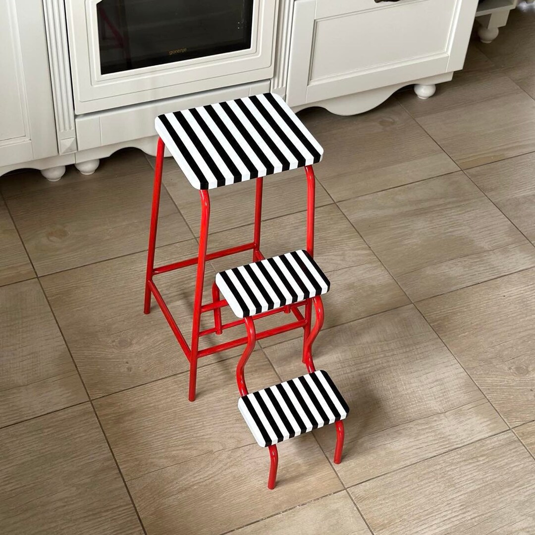 Vintage Step Ladder, Striped Closet Step Stool, Retro Folding Chair ...