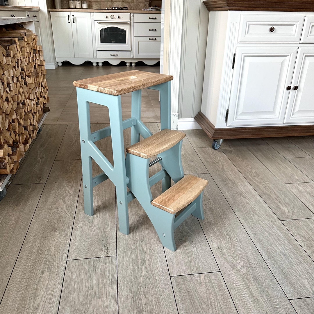 Step Stool, Wooden Step Ladder, Stepladder, Library Ladder, Folding ...