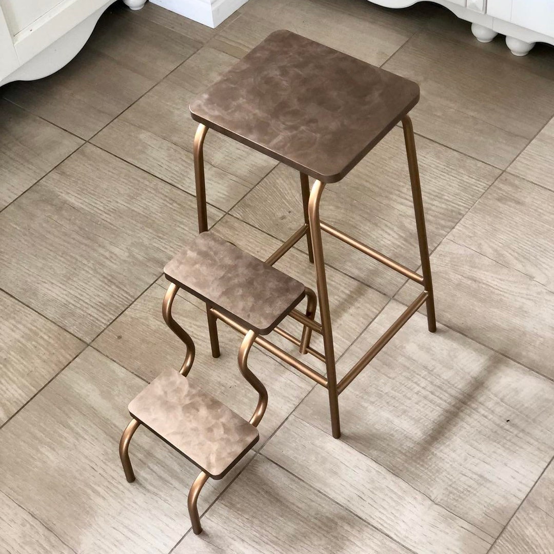 Stepping Ladder With Bronze Color Legs, Folding Step Stool, Library ...
