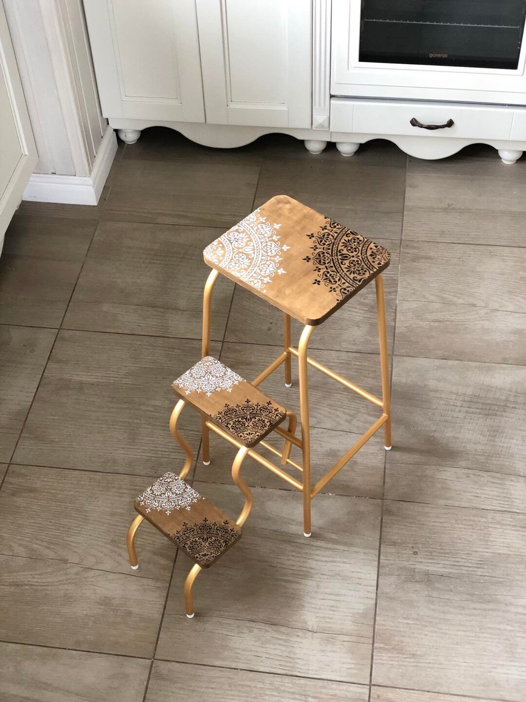 Golden Step Ladder Adult, Narrow Folding Step Stool Chair, Bar Stool ...