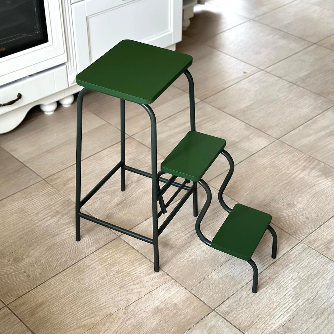 Step Ladder, Green Step Stool, Folding Library Ladder Chair, Stepping ...