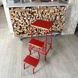 Fold Out Step Stool Adult Metal and Wood, 3 Step Ladder, Library Steps ...