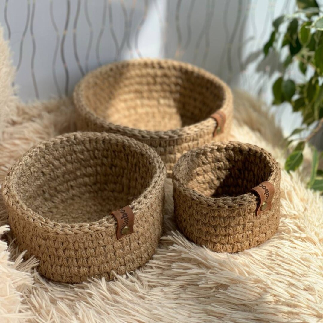 Crochet Basket Jute Basket Handmade Woven Basket Set. Fruits Basket ...