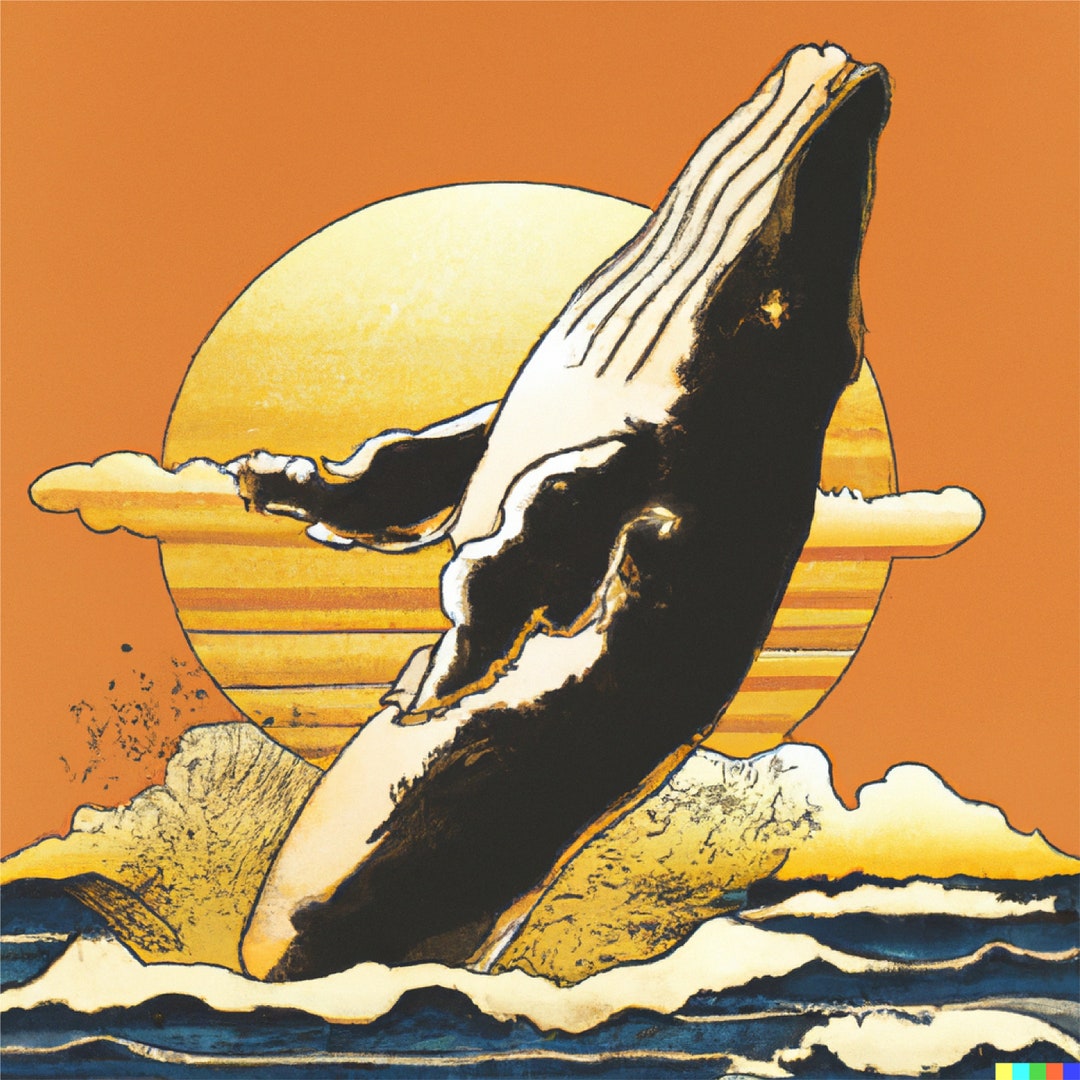 Ukiyo-e Whale Jumping Vertical Sunset - Etsy