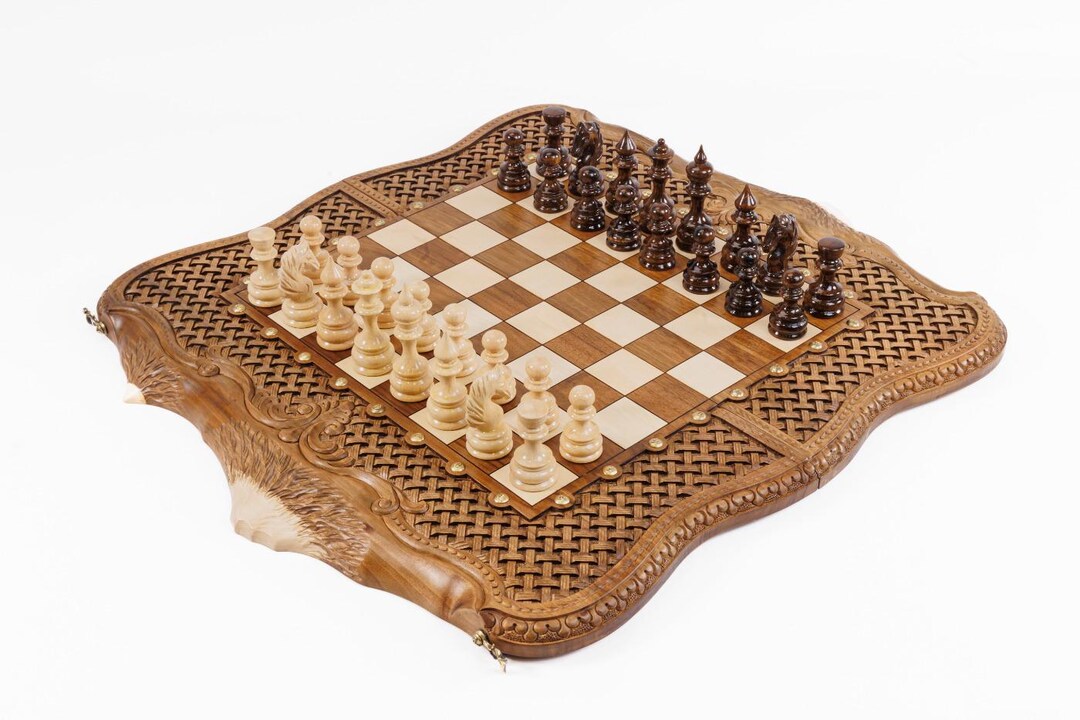 Luxury Chess and Backgammon Set: Walnut Wood, Mount Ararat Design - Etsy