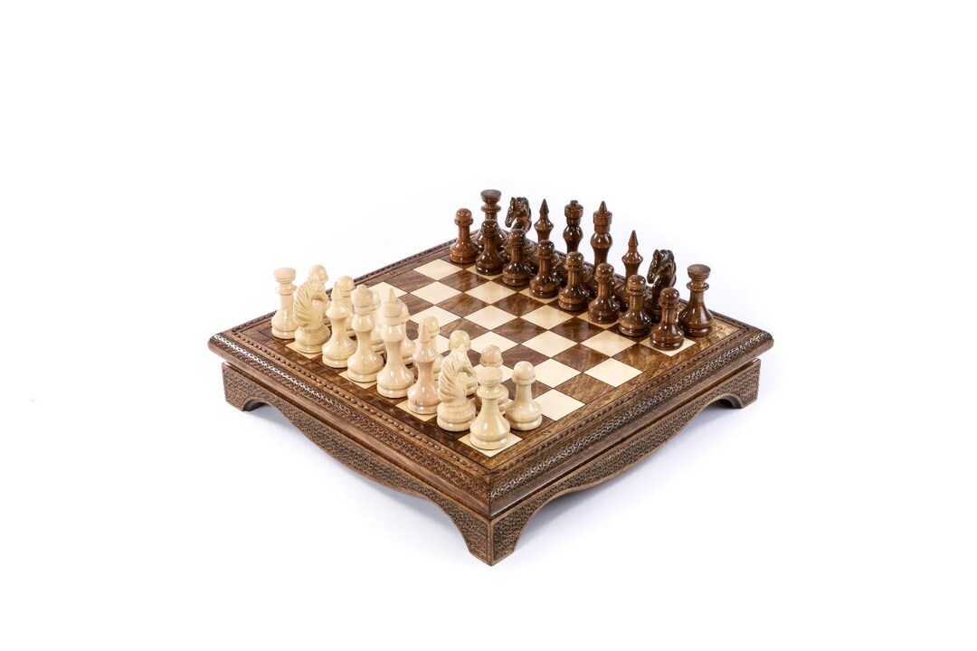 Wood Chess Box With Bronze Hinges | Carved Chess Set | Personalized ...