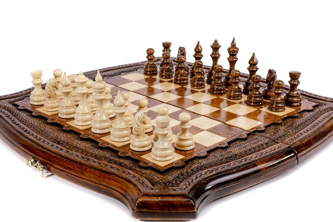 Elegant Chess With Copyrighted Contour | Bronze Hinges & Locks | Carved ...