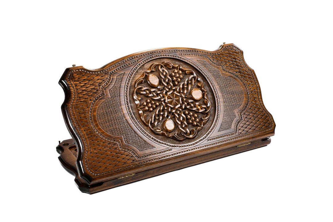 Backgammon and Checkers Set | Pomegranate & Grape Engraving | Bronze ...