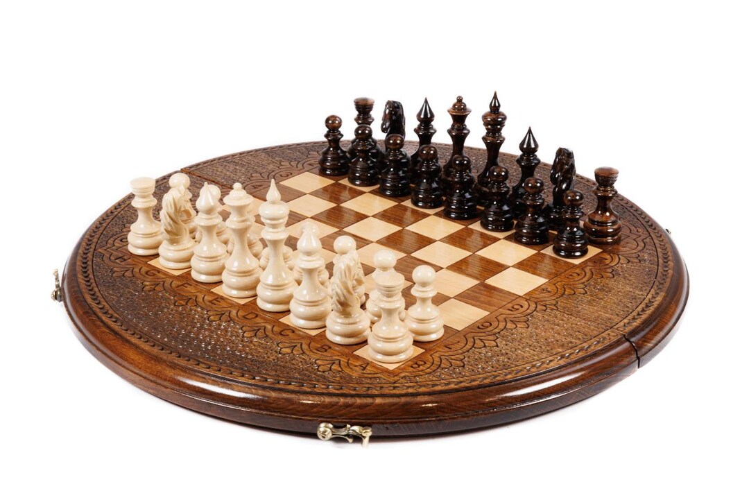 Wooden Circular Chess | Handmade Chess Set | Bronze Hinges & Carved ...