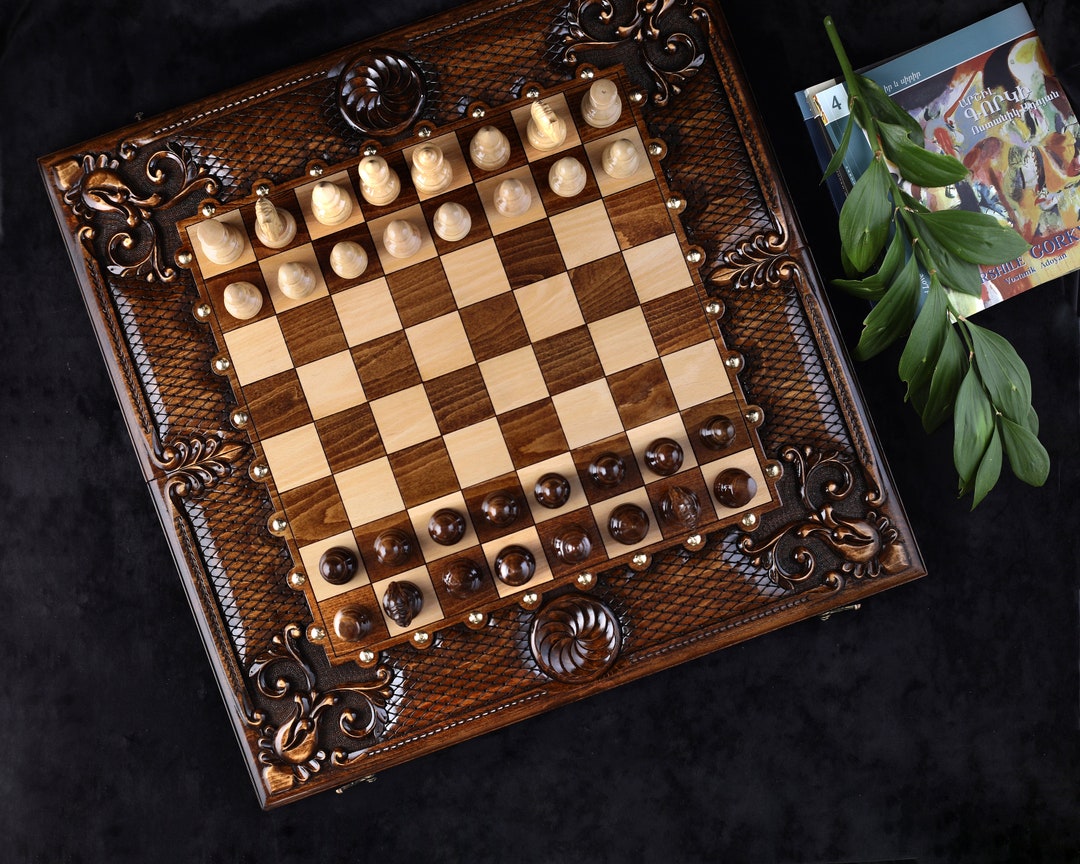 Handmade Wooden Chess-backgammon Classic Eternity With Patterns - Etsy