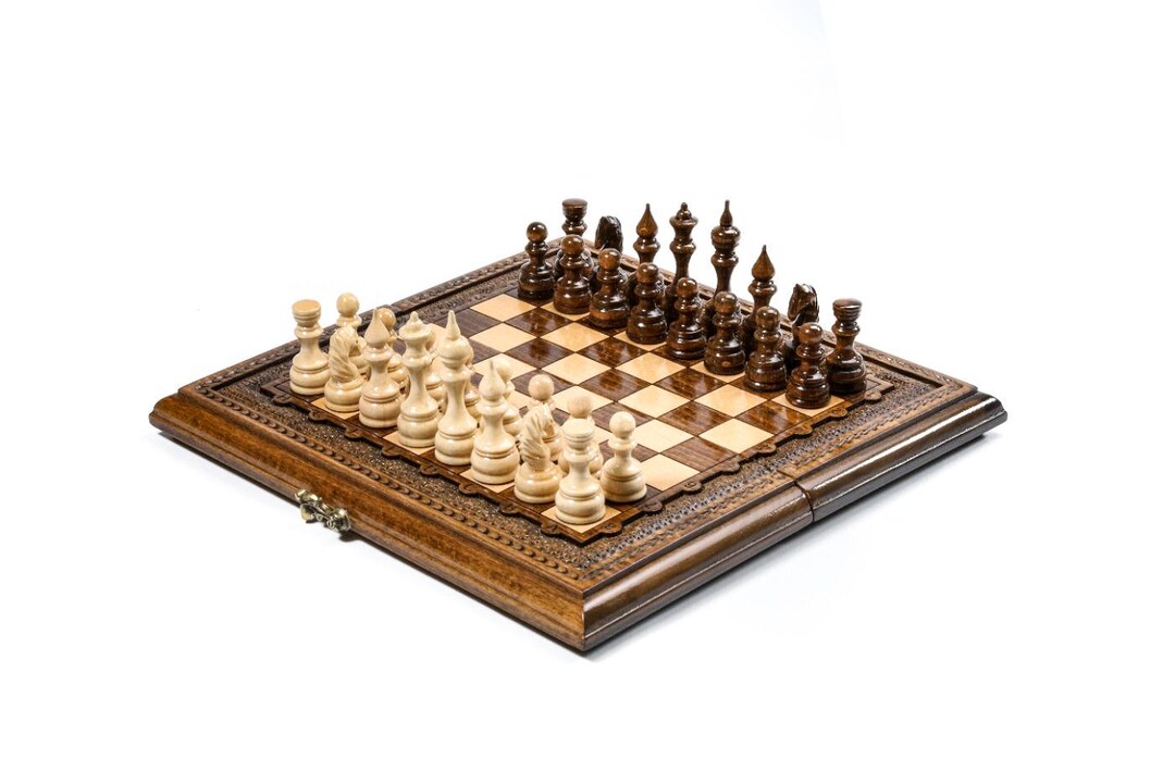 Classic Chess Set | Bronze Hinges | Carved Chess Gift | HANDMADE - Etsy