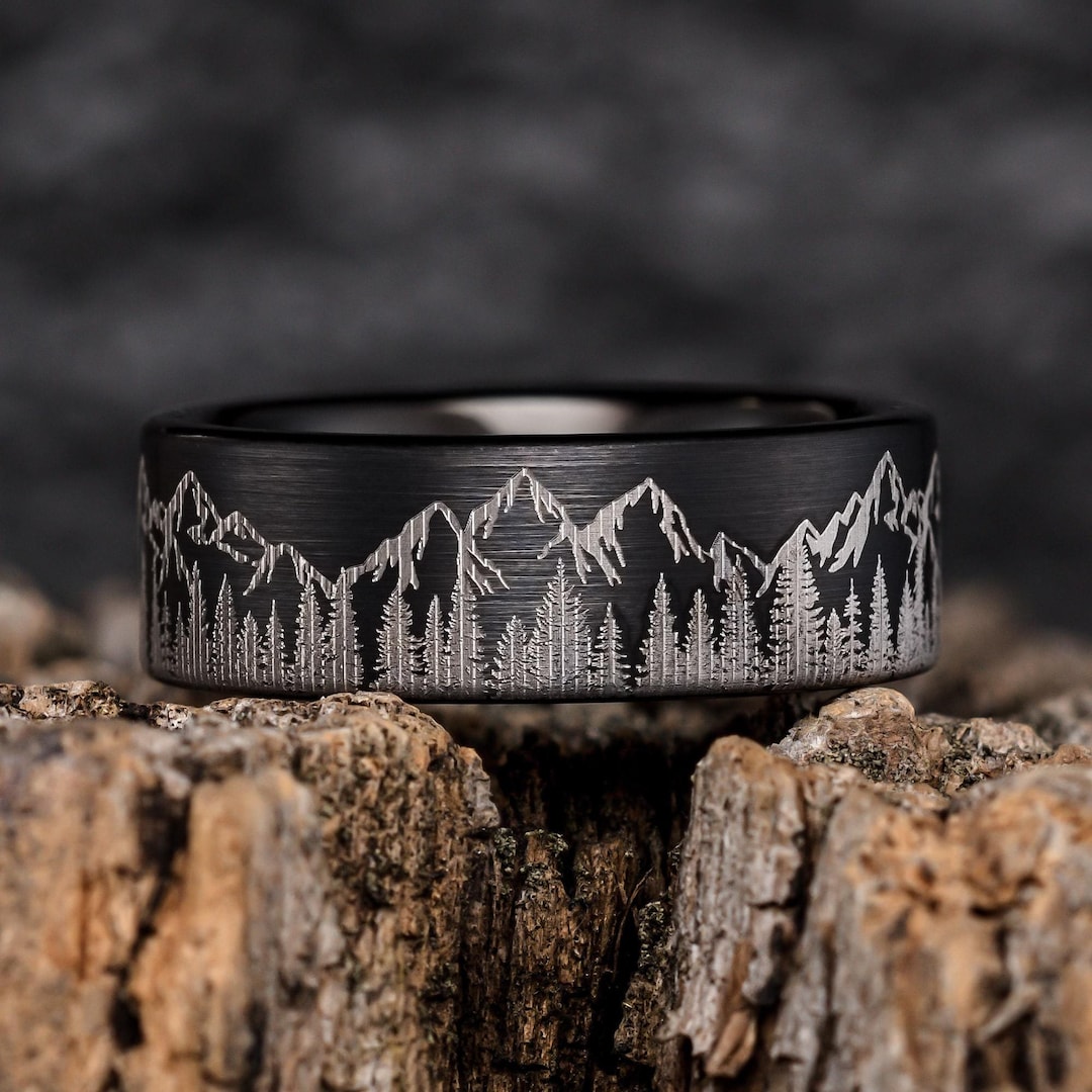 Fir Tree Forest and Mountain Range Mens Wedding Band – Nature Tungsten ...