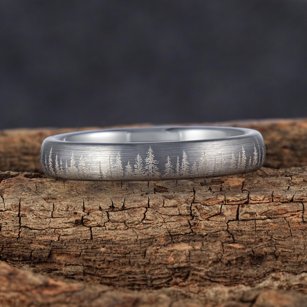 Fir Tree Forest Womens Wedding Band – Nature Tungsten Ring Wedding Band ...