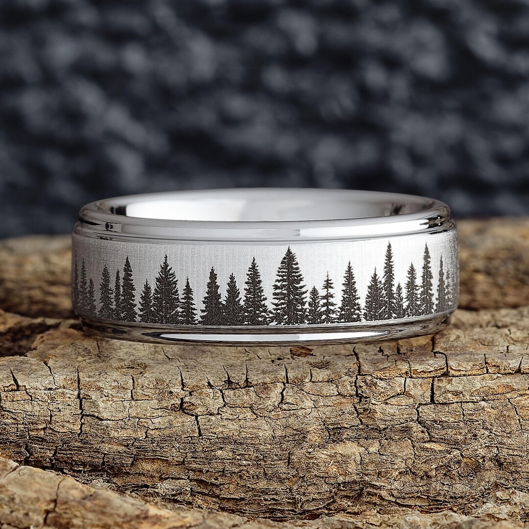 Pine Tree Forest Wedding Ring Silver Tungsten – Pine Tree Forest ...