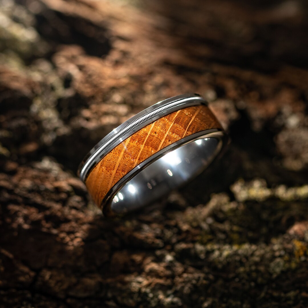 Guitar String Wedding Band With Whiskey Barrel Wood Whiskey - Etsy