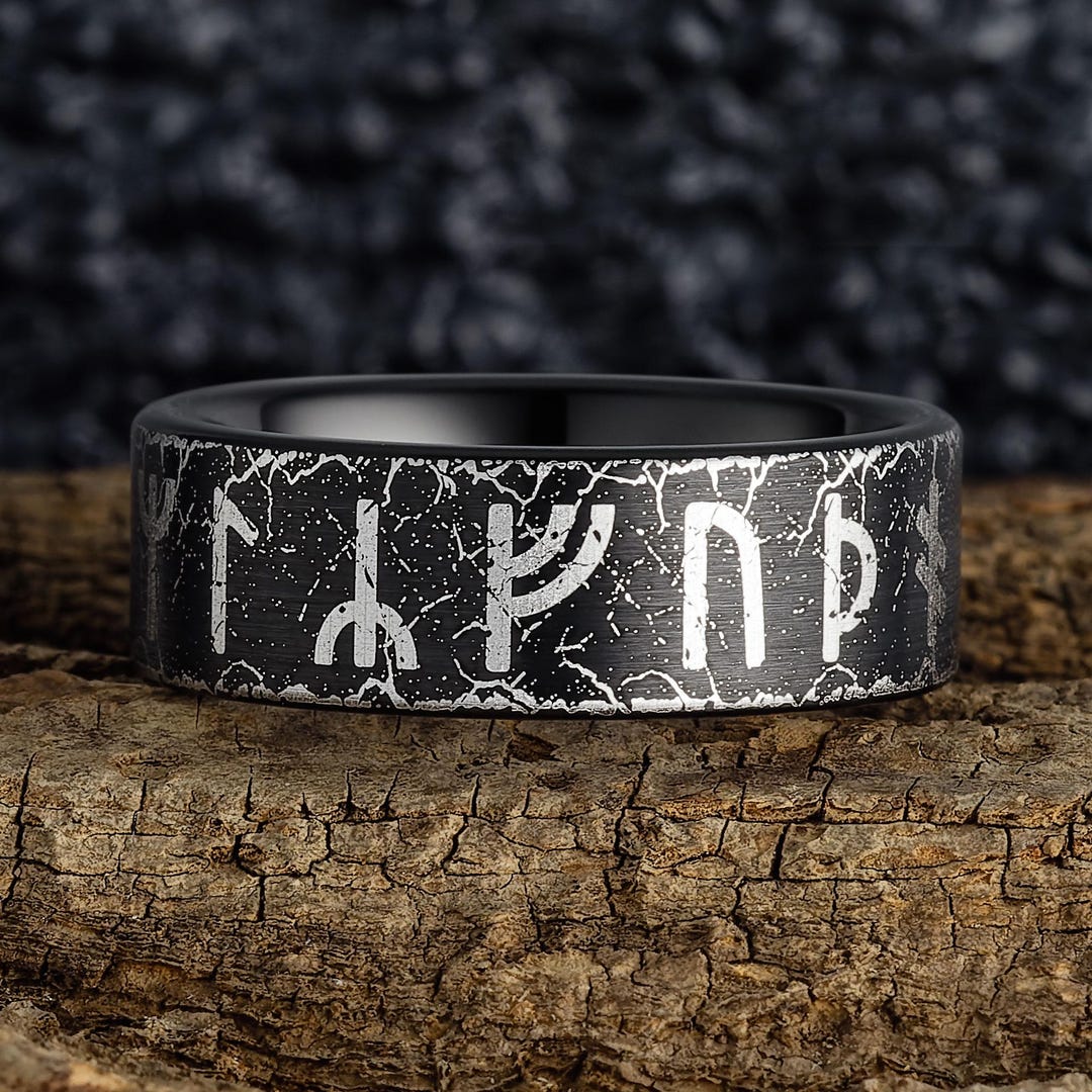 Viking Runes Tungsten Ring – Younger Futhark Viking Alphabet Wedding ...