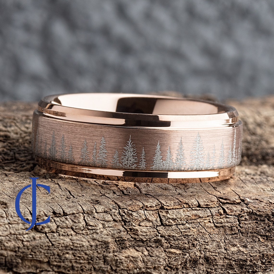 Unique Wedding Ring Rose Gold Tungsten Pine Tree Forest - Etsy