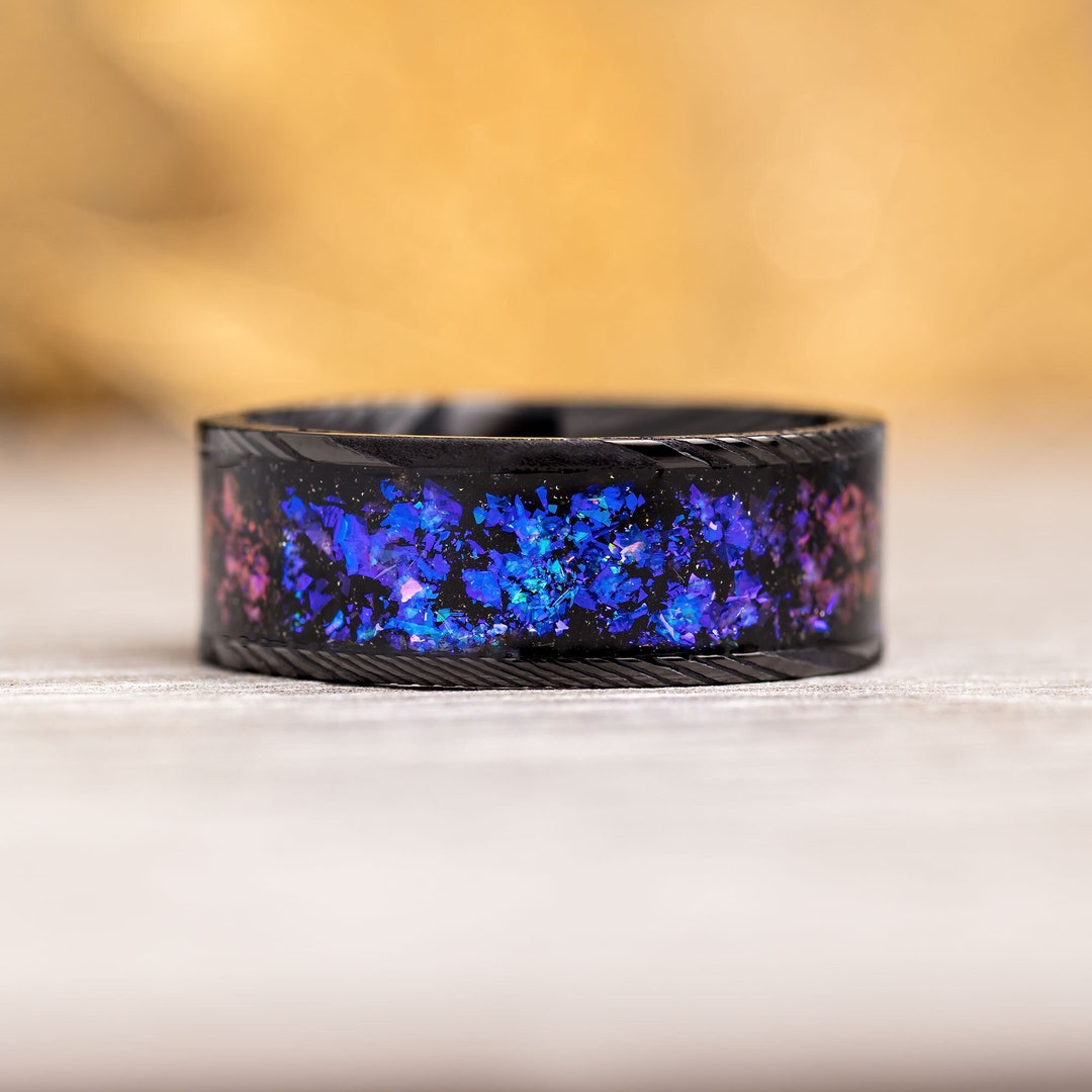 Damascus Orion Nebula Ring Black Damascus Wedding Band With Orion ...