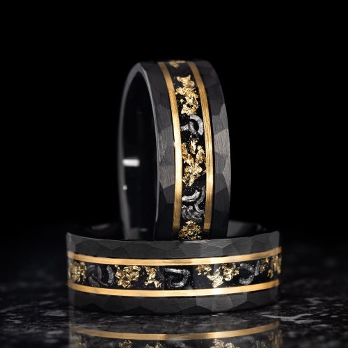 Meteorite Ring Gold Tungsten Ring Mens Wedding Band - Etsy