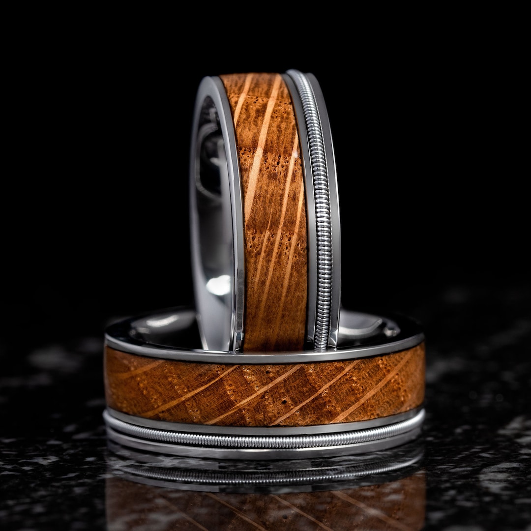 Guitar String Wedding Band With Whiskey Barrel Wood, Whiskey Barrell ...