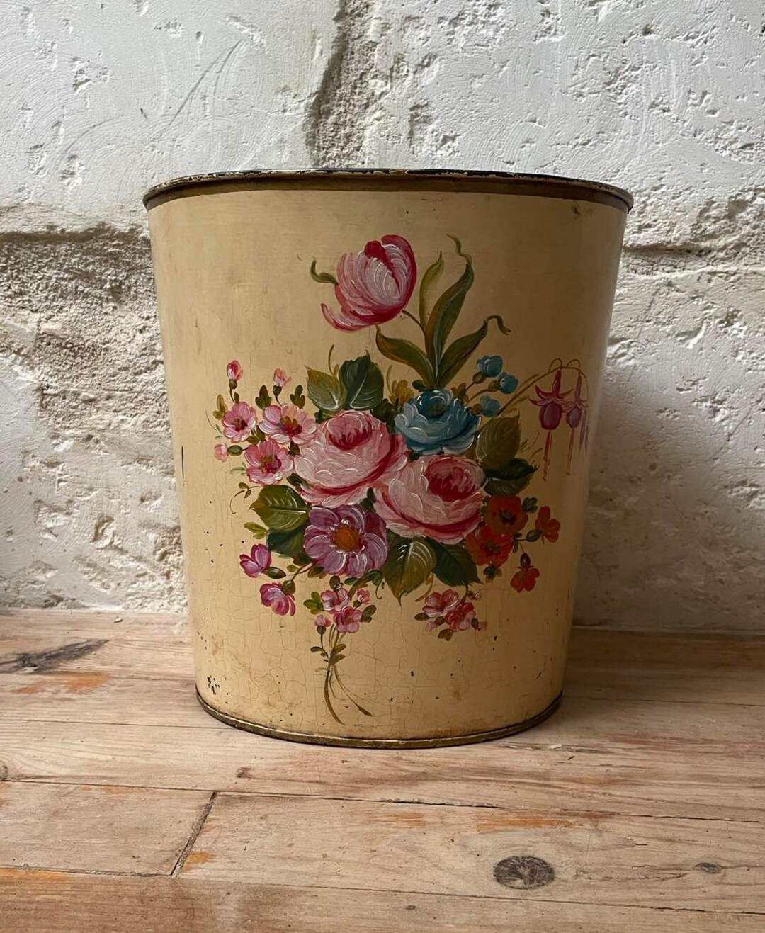 Antique Hand Painted Tole Ware Waste Paper Basket - Etsy