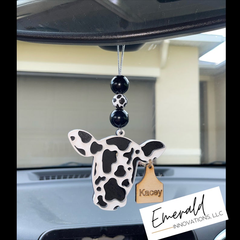 Cow Car Charm With Beads Personalized Engraved Cow Car Charm - Etsy