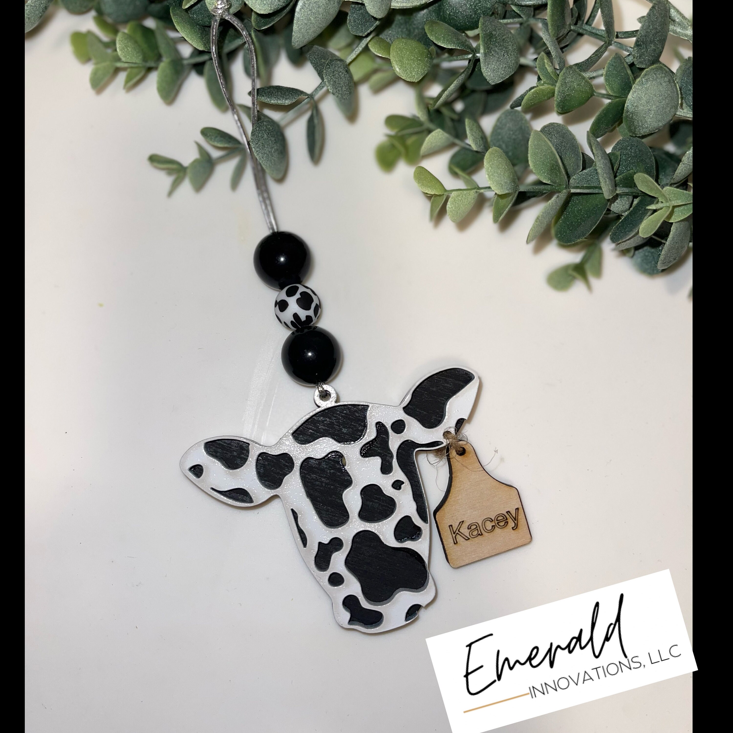 Cow Car Charm With Beads, Personalized Engraved Cow Car Charm , Name ...