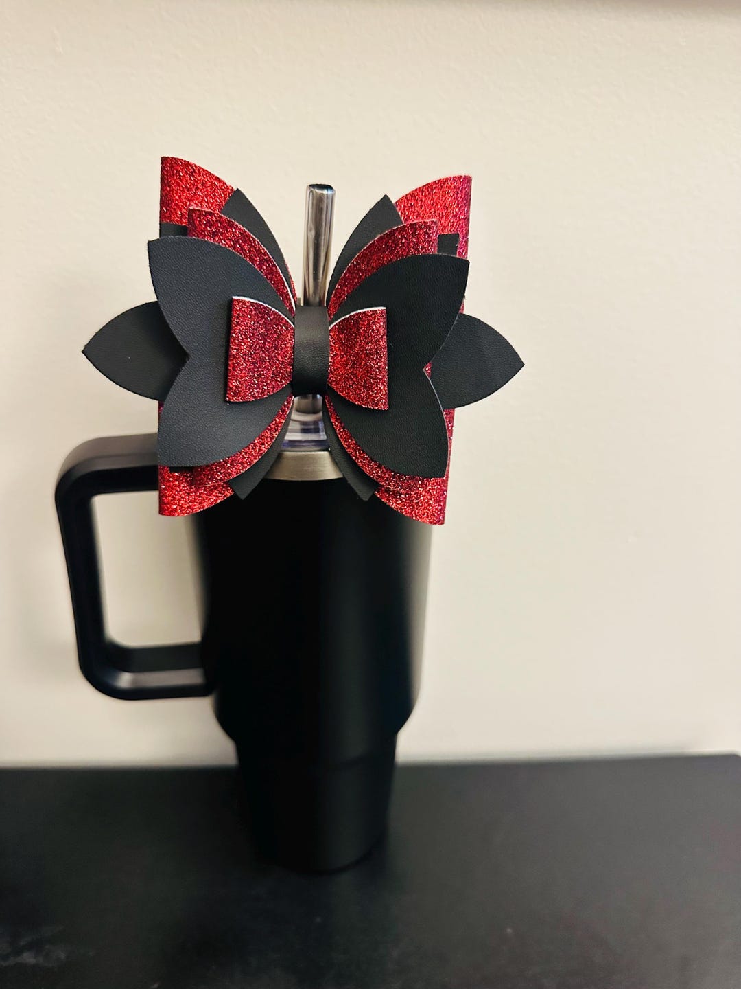 Black and Red Cute Handmade Straw Bow for Stanley 40oz Tumbler | Cup ...