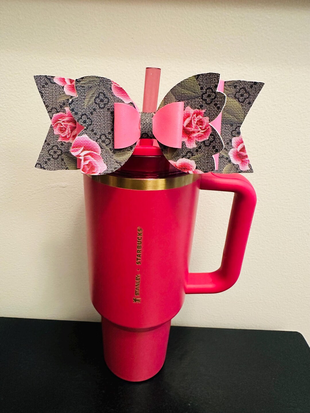 Pink & Black Cute Handmade Straw Bow for Stanley 40oz Tumbler | Cup ...