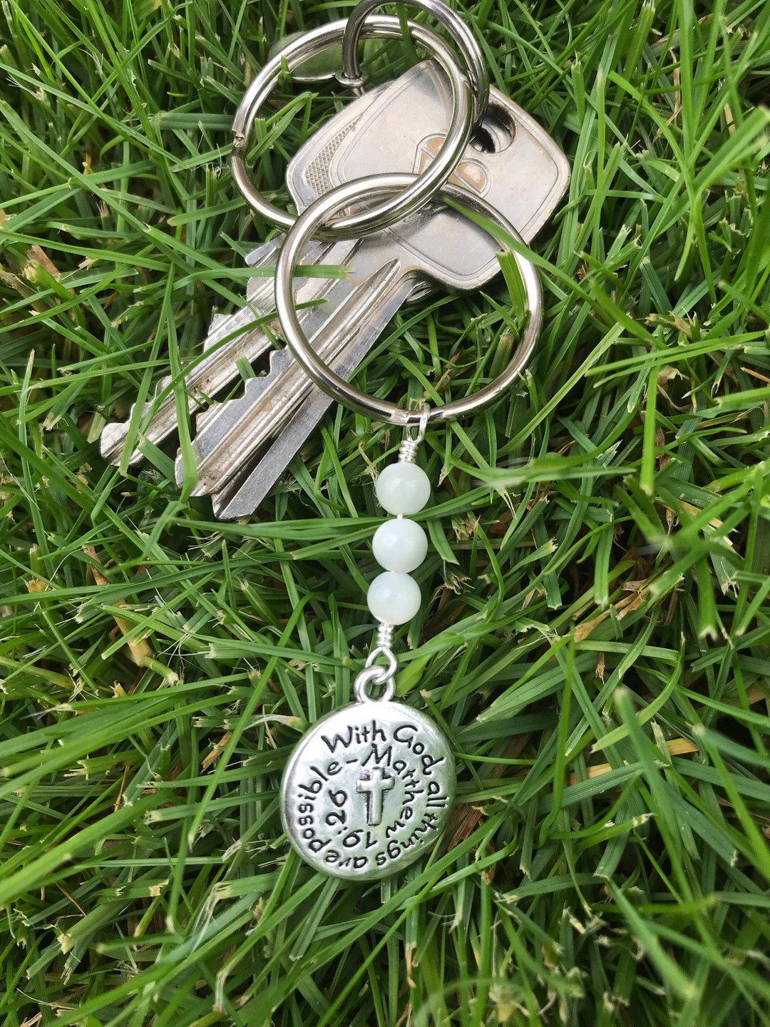 Key Ring With Bible Charm and Three Prayer Beads With God All Things ...