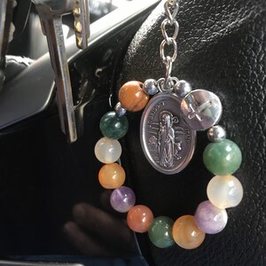 Rosary Keyring St Patrick and St Bridget Mixed Gemstone Prayer Beads ...