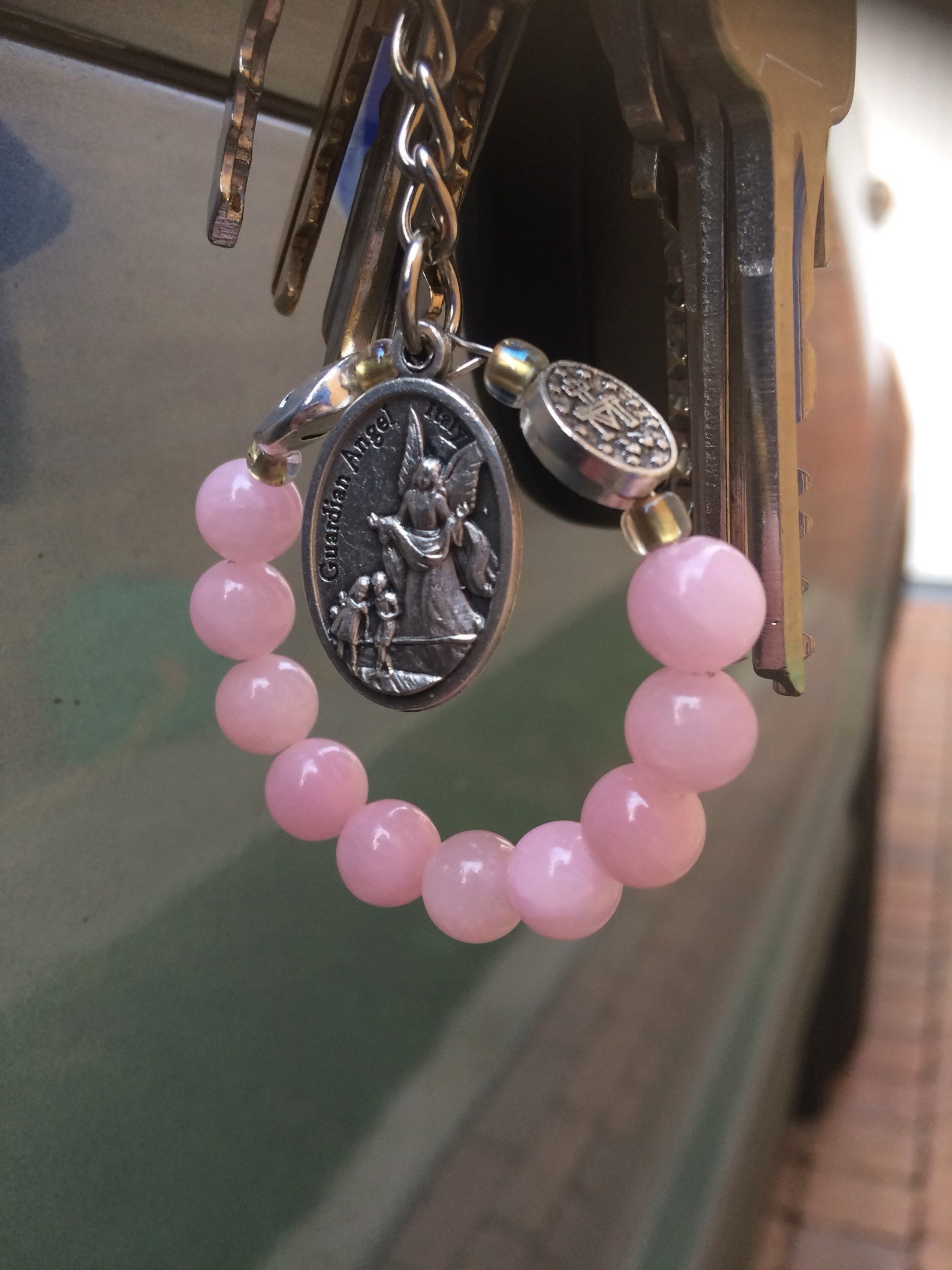 Rosary Keyring Guardian Angel Rose Jade Prayer Beads - Etsy