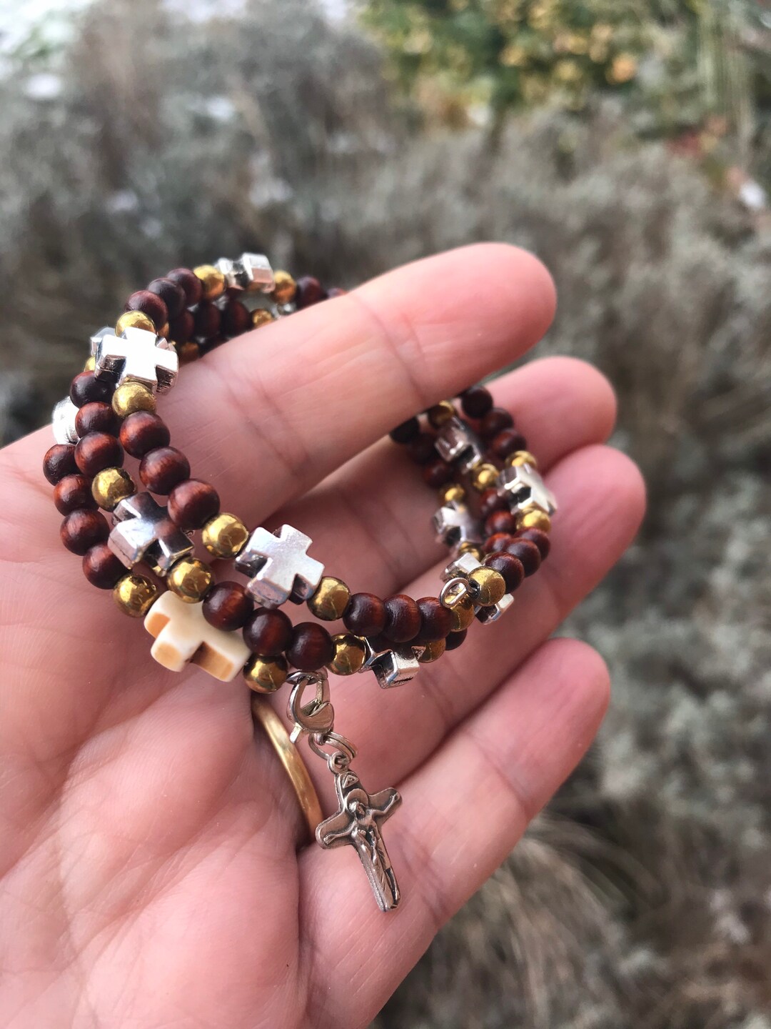 Way of the Cross Chaplet Prayer Bracelet, Mini Wooden Beads and Many ...