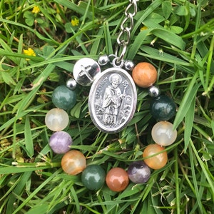 Rosary Keyring St Patrick and St Bridget Mixed Gemstone Prayer Beads ...