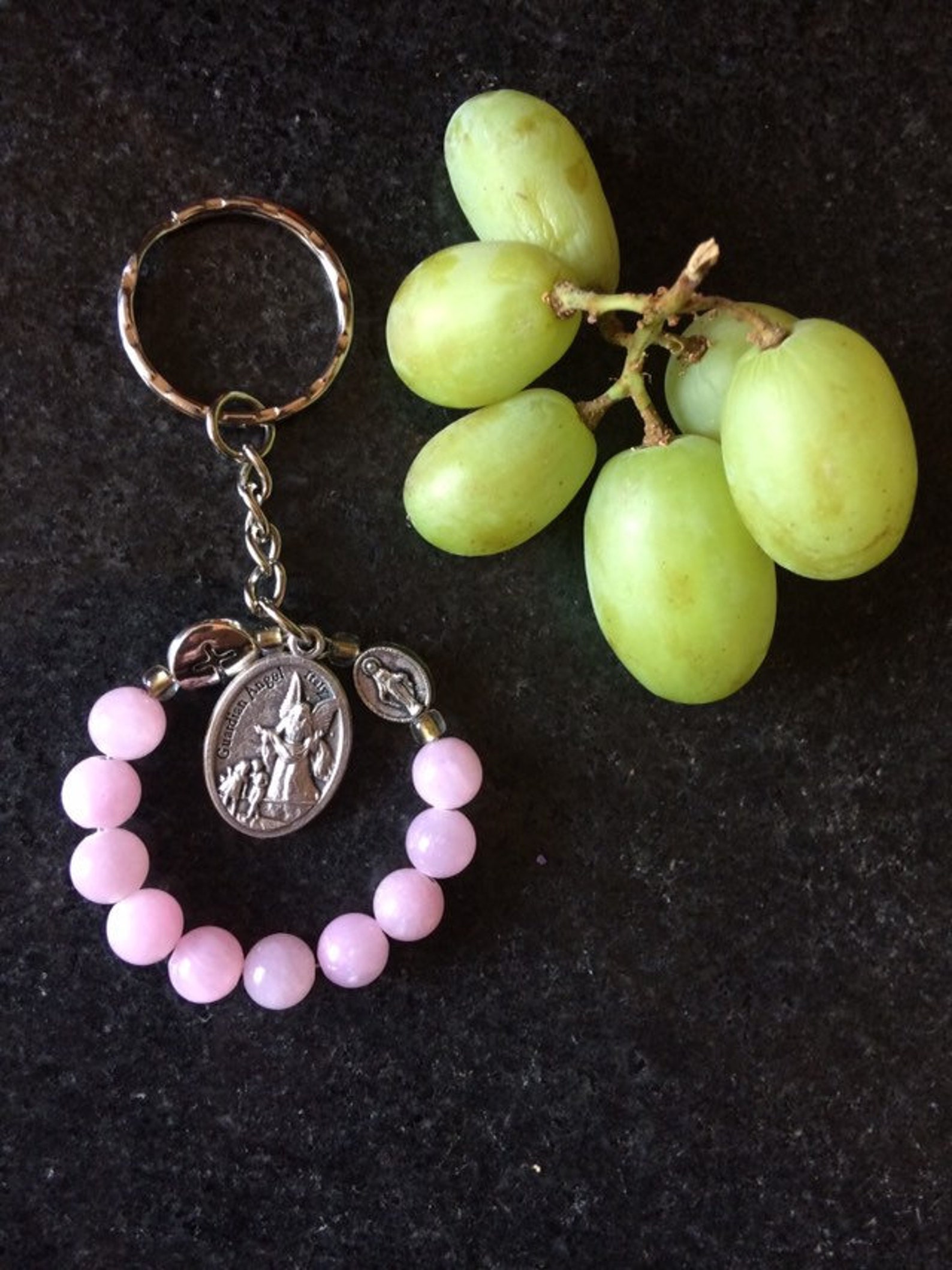 Rosary Keyring Guardian Angel Rose Jade Prayer Beads - Etsy