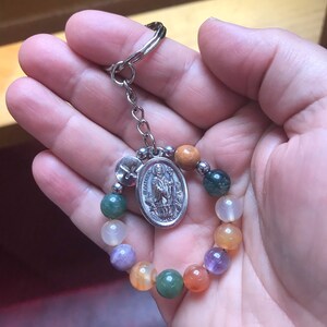 Rosary Keyring St Patrick and St Bridget Mixed Gemstone Prayer Beads ...