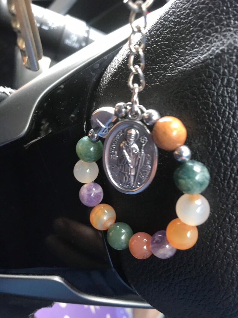Rosary Keyring St Patrick and St Bridget Mixed Gemstone Prayer Beads ...