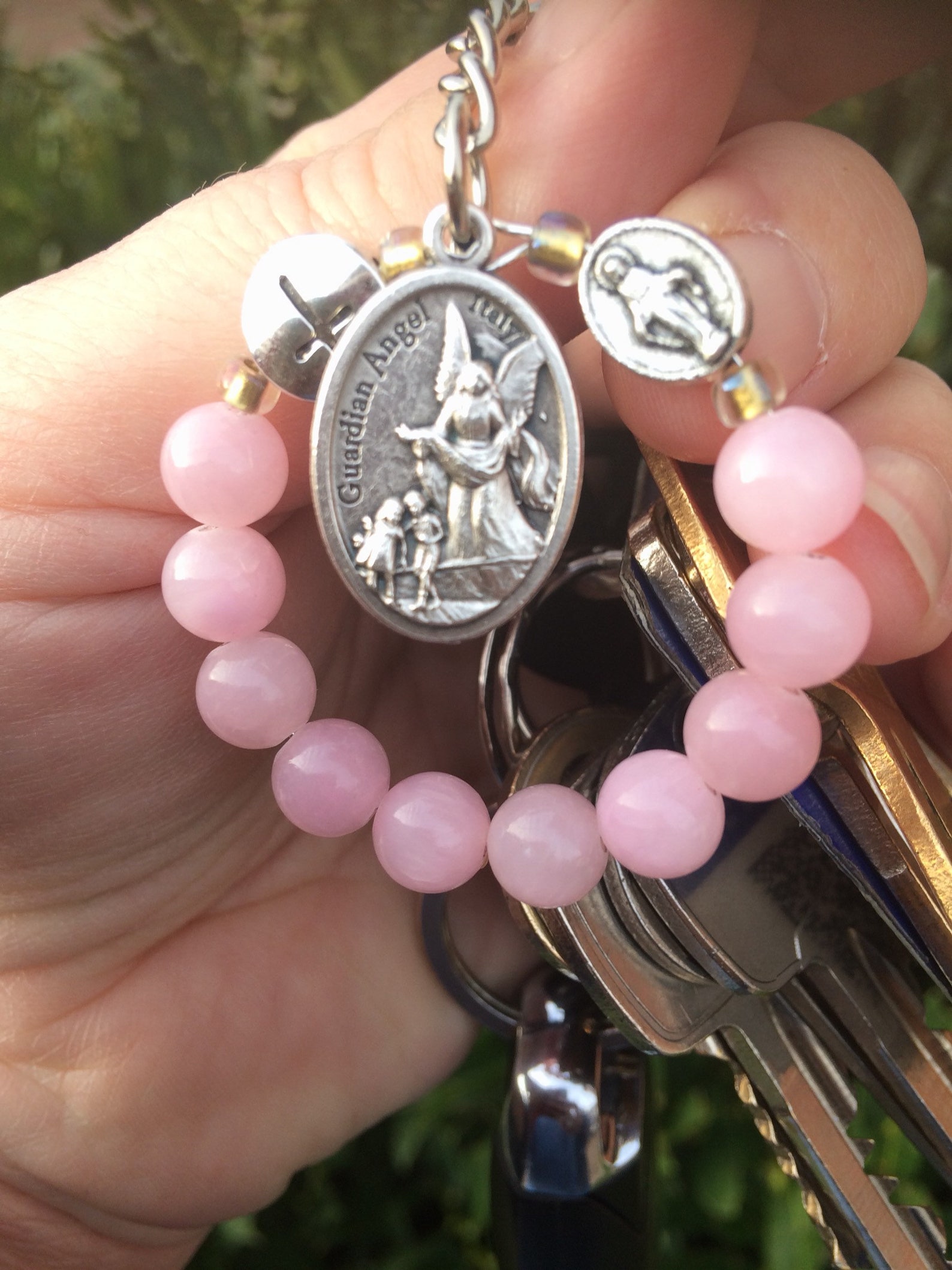 Rosary Keyring Guardian Angel Rose Jade Prayer Beads - Etsy