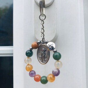 Rosary Keyring St Patrick and St Bridget Mixed Gemstone Prayer Beads ...