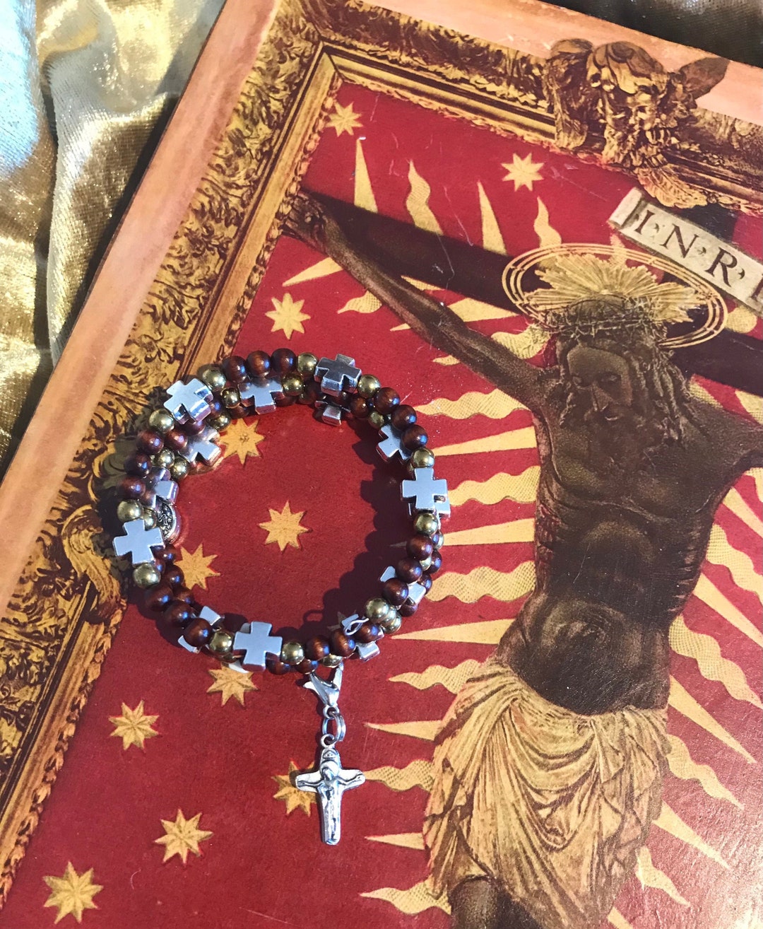 Way of the Cross Chaplet Prayer Bracelet, Mini Wooden Beads and Many ...