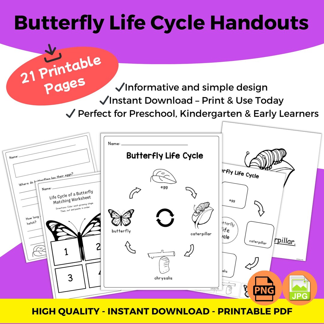 Butterfly Life Cycle Handouts, 21-page Educational Science Worksheets ...
