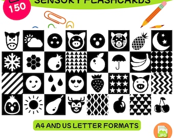 120 Printable Sensory Flashcards, High-contrast Newborn Card,visual ...