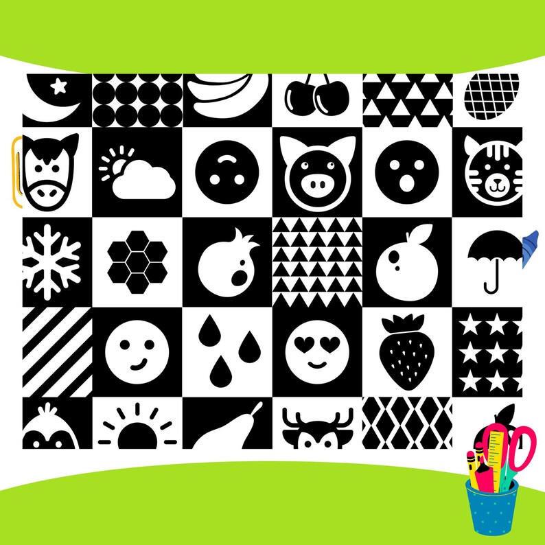 150 Printable Sensory Flashcards – High-contrast Black & White Newborn ...